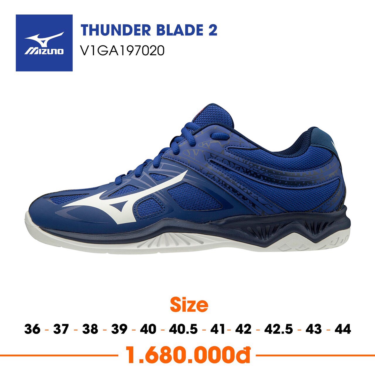 Giày Mizuno Thunder blade 2 xanh trắng đen