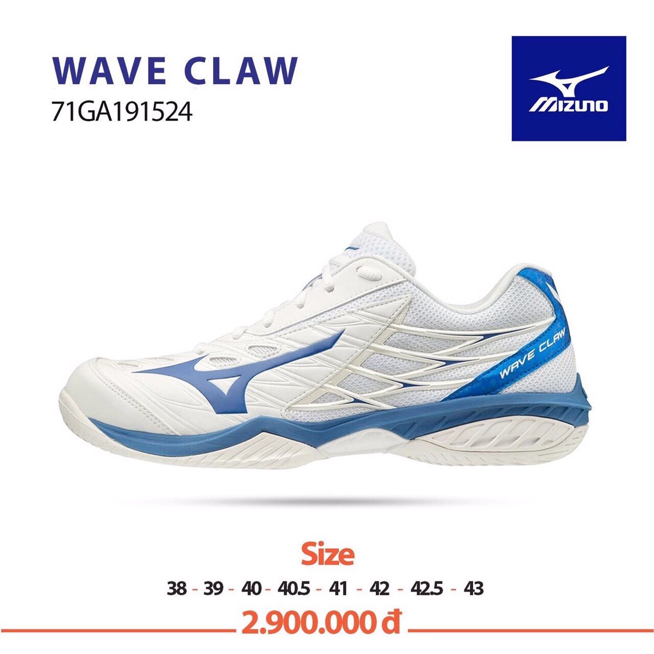 Giày cầu lông Mizuno Wave Claw trắng xanh
